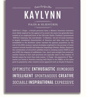 Kaylynn Personalized Name Meaning Art Prints – Name Stories