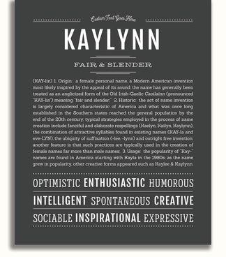 Kaylynn Personalized Name Meaning Art Prints – Name Stories