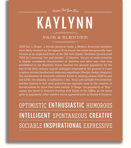 Kaylynn Personalized Name Meaning Art Prints – Name Stories