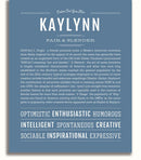 Kaylynn Personalized Name Meaning Art Prints – Name Stories