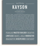 Kayson Personalized Name Meaning Art Prints – Name Stories