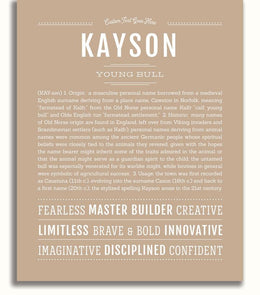 Kayson Personalized Name Meaning Art Prints – Name Stories