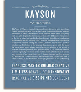 Kayson Personalized Name Meaning Art Prints – Name Stories