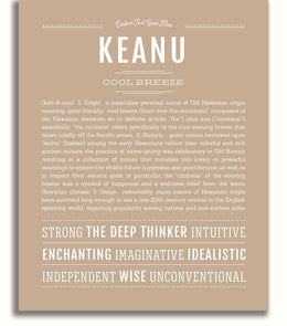 Keanu Personalized Name Meaning Art Prints – Name Stories