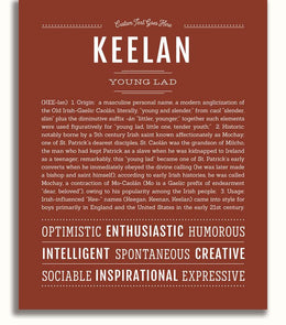 Keelan Personalized Name Meaning Art Prints – Name Stories