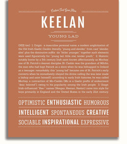 Keelan Personalized Name Meaning Art Prints – Name Stories