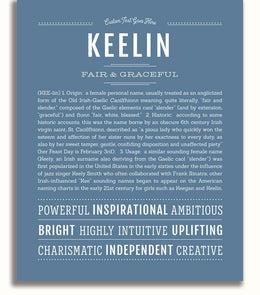 Keelin Personalized Name Meaning Art Prints – Name Stories