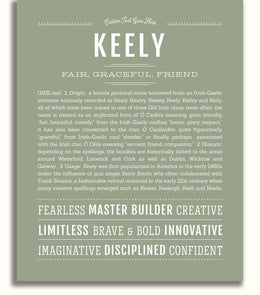 Keely Personalized Name Meaning Art Prints – Name Stories