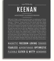 Keenan Personalized Name Meaning Art Prints – Name Stories