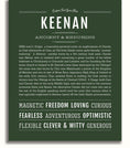 Keenan Personalized Name Meaning Art Prints – Name Stories