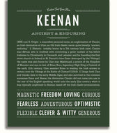 Keenan Personalized Name Meaning Art Prints – Name Stories