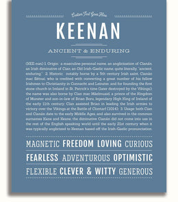 Keenan Personalized Name Meaning Art Prints – Name Stories