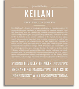 Keilani Personalized Name Meaning Art Prints – Name Stories