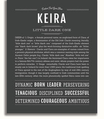 Keira Personalized Name Meaning Art Prints – Name Stories