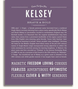 Kelsey Personalized Name Meaning Art Prints – Name Stories