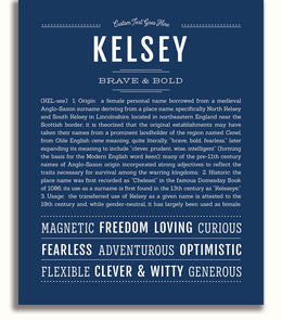Kelsey Personalized Name Meaning Art Prints – Name Stories