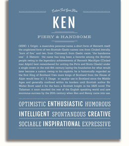 Ken Personalized Name Meaning Art Prints – Name Stories