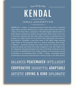 Kendal Personalized Name Meaning Art Prints – Name Stories