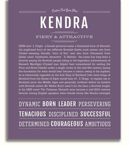 Kendra Personalized Name Meaning Art Prints – Name Stories