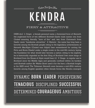 Kendra Personalized Name Meaning Art Prints – Name Stories