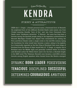 Kendra Personalized Name Meaning Art Prints – Name Stories
