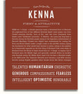 Kenna Personalized Name Meaning Art Prints – Name Stories
