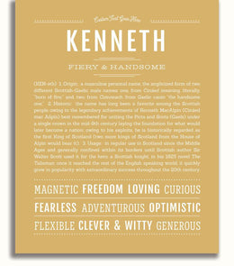 Kenneth Personalized Name Meaning Art Prints – Name Stories
