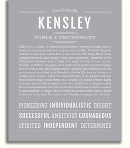 Kensley Personalized Name Meaning Art Prints – Name Stories