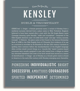 Kensley Personalized Name Meaning Art Prints – Name Stories