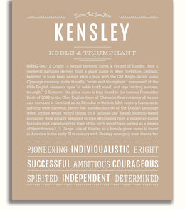 Kensley Personalized Name Meaning Art Prints – Name Stories
