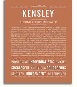 Kensley Personalized Name Meaning Art Prints – Name Stories