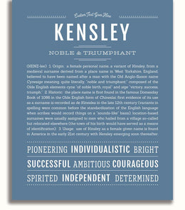 Kensley Personalized Name Meaning Art Prints – Name Stories