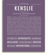 Kenslie Personalized Name Meaning Art Prints – Name Stories