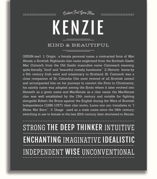 Kenzie Personalized Name Meaning Art Prints – Name Stories