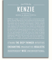 Kenzie Personalized Name Meaning Art Prints – Name Stories