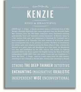 Kenzie Personalized Name Meaning Art Prints – Name Stories