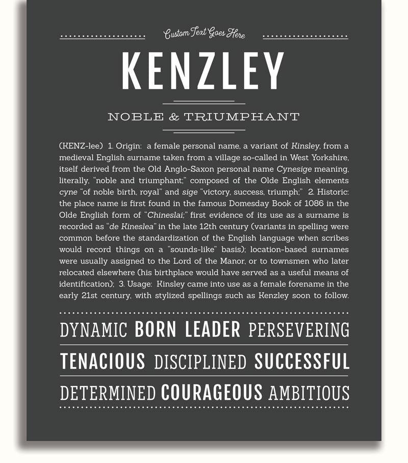 Kenzley Personalized Name Meaning Art Prints – Name Stories
