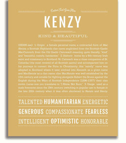 Kenzy Personalized Name Meaning Art Prints – Name Stories