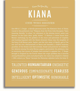 Kiana Personalized Name Meaning Art Prints – Name Stories