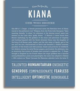 Kiana Personalized Name Meaning Art Prints – Name Stories