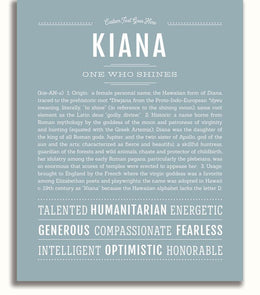 Kiana Personalized Name Meaning Art Prints – Name Stories