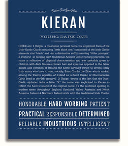 Kieran Personalized Name Meaning Art Prints – Name Stories