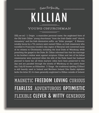Killian Personalized Name Meaning Art Prints – Name Stories