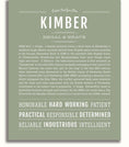Kimber Personalized Name Meaning Art Prints – Name Stories
