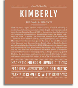 Kimberly Personalized Name Meaning Art Prints – Name Stories