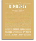 Kimberly Personalized Name Meaning Art Prints – Name Stories