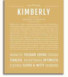 Kimberly Personalized Name Meaning Art Prints – Name Stories