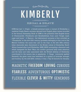 Kimberly Personalized Name Meaning Art Prints – Name Stories