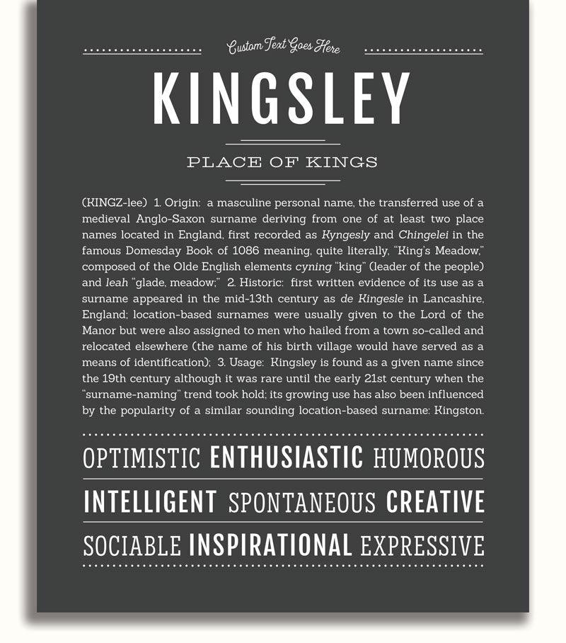 Kingsley Personalized Name Meaning Art Prints – Name Stories