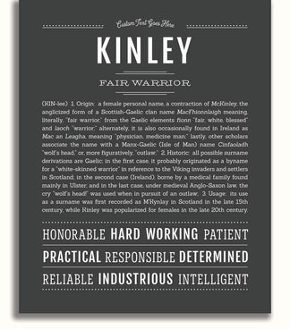 Kinley Personalized Name Meaning Art Prints – Name Stories